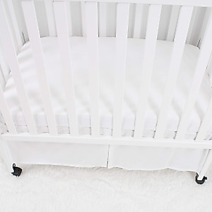 CaSaJa Mini Crib Skirt Pleated, Silk-Looking Soft Microfiber Baby Bed Skirt with Durable Platform for Mini and Portable Cribs 24" X 38", 12" Generous Drop Dust Ruffle, Machine Washable, White Color