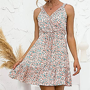 Maxi Floral Dress for Women Dress Women's V-Neck Dress Ruffled Dexy Mini Summer Suspender Floral Women's Dress