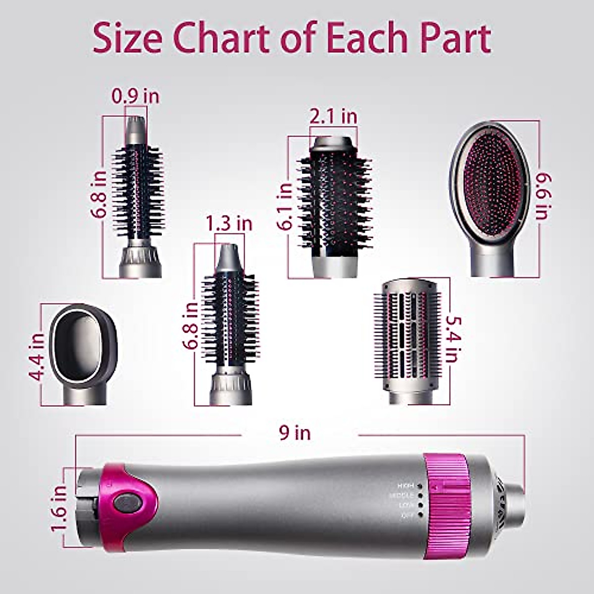 6 in 1 Hair Dryer Brush, Blow Dryer Styler with Negative Ionic Electric Hot Air, Detachable Hair Straightener & Curly Comb, Gifts for Women & Girlfriends, Gray and Pink