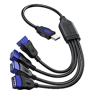 USB 1 to 4 Splitter, ANDTOBO USB 2.0 Y Splitter Charger Cable USB 1 Male to 4 Female Power Cord Extension Hub Cable for PC/PS4/MacBook/Laptop/TV/LED Etc,Navy