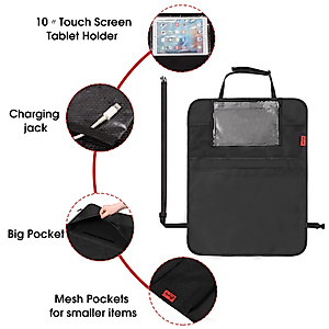 Kaiphy Car Seat Protector with Thick Padding + Backseat Car Organizer, XL Car booster protector for Child Baby Carseat, Waterproof & Durable 600D Fabric, Kick Mat Back Seat w/Storage Pockets