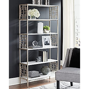 Signature Design by Ashley Glenstone Contemporary 70" Bookcase with 6 Fixed Shelves, Champagne & White