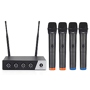 XTUGA S400 Wireless Microphone System, 4-Channel UHF Cordless Mic Set with Four Handheld Mics, Fixed Frequency, Long Range 260ft, Ideal for Church,Karaoke,Weddings, Events