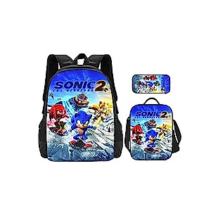 Qxpztk Cartoon Backpack Set 3D Printing Backpack Three-Piece Sports Leisure Backpack Travel Backpack With Lunch Bag