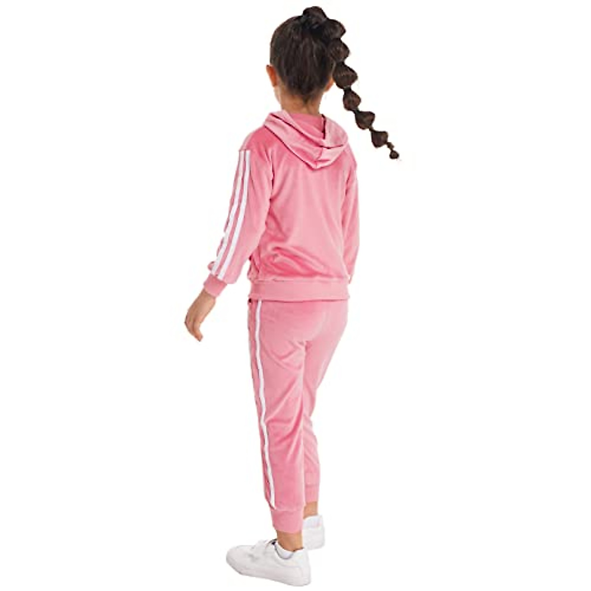 Linjinx Kids Boys Girls Velour Tracksuit Sweatsuits Athletic Hoodie Sweatshirt and Sweatpants Pants Set Pink 6-7 Years