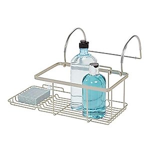 iDesign 23825EU Everett Drill Bathroom Storage, Small Metal Hanging Tray, Bath Caddy for Soap, Cosmetics, Books, Tablet and Phone, Matte Silver, 30.7 cm x 26 cm x 17 cm