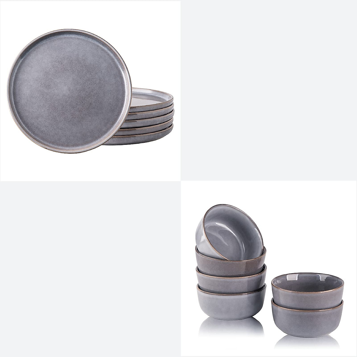 AmorArc Ceramic 10.5inch Dinner Plates and Cereal Bowls set(12PCS), Dishwasher & Microwave Safe, Reactive Grey-Rustic Style