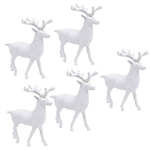 ABOOFAN 5Pcs Christmas Reindeer Figurines White Mini Deer Statue Miniature Ornaments Table Decoration Cake Toppers for Christmas Craft DIY Party Garden Yard Decor Supplies 5.5 Inches