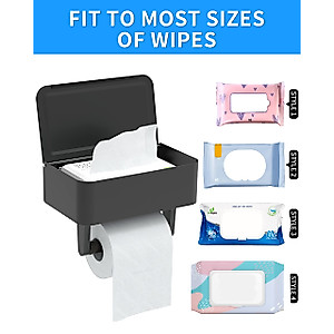 WZKALY Toilet Paper Holder with Shelf - Flushable Wipes Dispenser & Storage Fits Any Bathroom, Keep Your Wet Wipes Hidden - Stainless Steel Wall Mount Bathroom Organizer -（Matte Black, Regular roll）