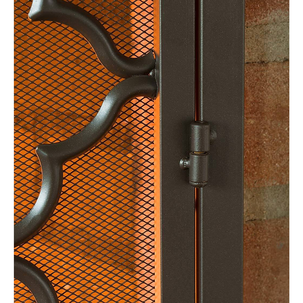 Plow & Hearth Metal Fireplace Screen Geometric Bronze | 44" W x 33" H | 2 - Door | Spark Guard Indoor Grate | Iron Fire Place Cover | Wood Burning Stove Decorative Accessories