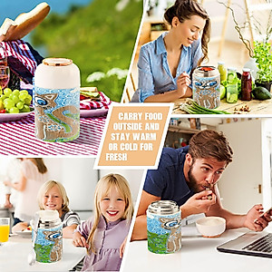 CUPADA Funny Cat Vintage Food Jar, Sky Flower Cute Insulated Hot Food Jars Vacuum 17OZ with Folding Spoon for Work Trip Picnic Camping