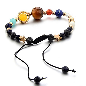 LEIZENG Women Bohemian Natural Stone Beads Galaxy Planets Solar System Bracelet Bangle