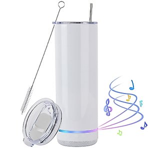 INSTOME Music Speaker Tumbler,Straight Music Tumbler with Straw and Lid,Speaker Tumbler Cup with Detachable LED Light for Valentine's,Father's Day,Mother's Day,Birthday Gift (20oz, bse)