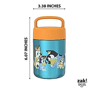 Zak Designs Bluey Kids' Vacuum Insulated Stainless Steel Food Jar with Carry Handle, Thermal Container for Travel Meals and Lunch On the Go (12 oz, 18/8 SS)