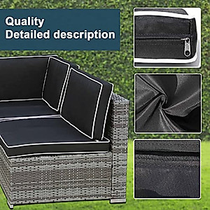 VIXLON Outdoor Patio Cushions Replacement Covers for Wicker Rattan Patio Furniture Conversation Set Outdoor Cushion Covers with Zipper Fit (Black+White Edge (Only Cover), 14 Piece Sets)