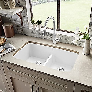 BLANCO, White 442199 VALEA SILGRANIT 50/50 Double Bowl Undermount Kitchen Sink with Low Divide, 32" X 19"