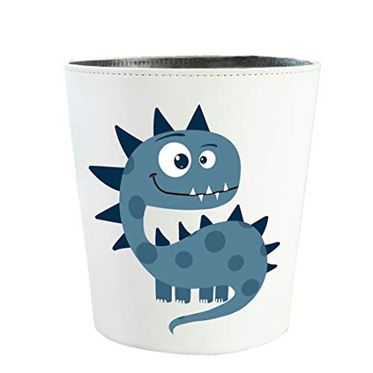 Scakbyer 10L/2.64 Gallon PU Leather Trash Can, Decorative Waterproof Wastebasket Dinosaur Pattern Paper Basket Garbage Bin for Home Children's Bedroom - Big Small Eyes Dinosaur