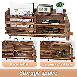 VEHHE Key Holder for Wall with Shelf, Mail Holder Organizer Wall Mount with 8 Key Hooks, Key Rack Hanger Made of Wood for Hallway Entryway Office Rustic Home Decor (15” x 7.5” x 3.7”)