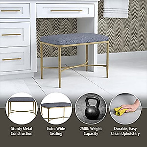 Hillsdale, Wimberly Modern Backless Metal Vanity Stool with Rectangular Seat for Makeup Room or Bathroom, Gold with Blue