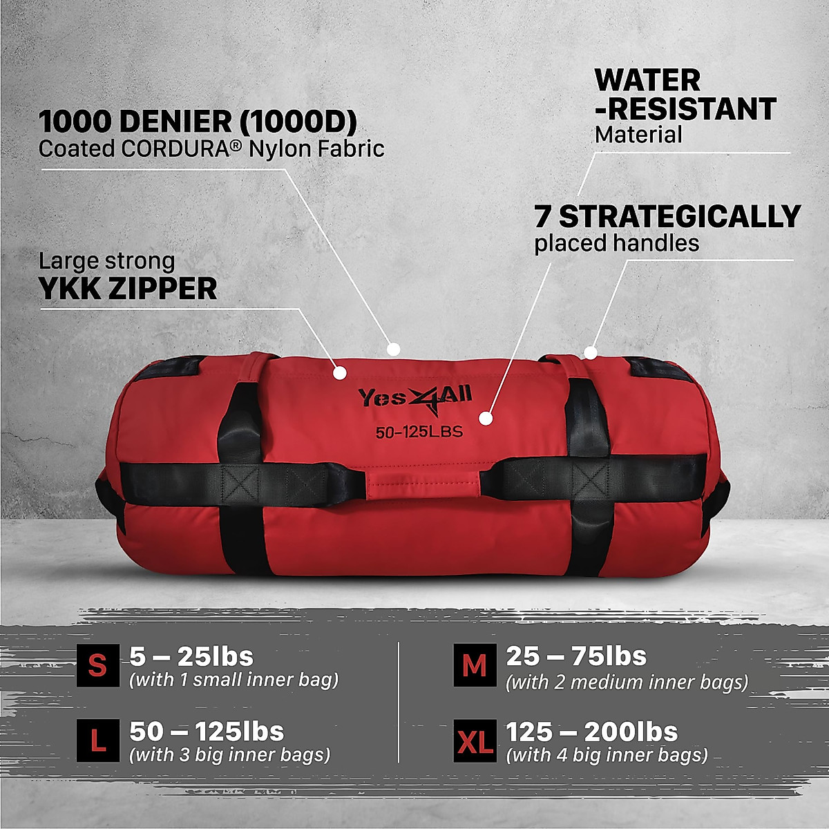 Yes4All Sandbags for Working Out, Adjustable Sand bags for Weight Training with Handles - Red - L