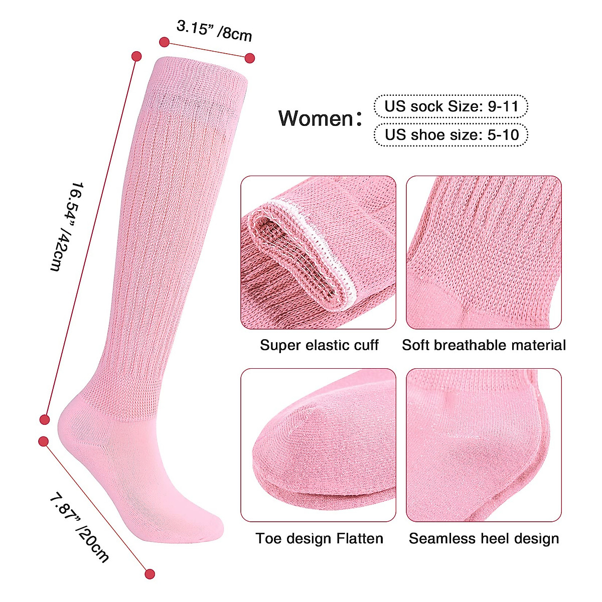 Century Star Womens Knit Knee High Socks 3 Pairs Womens Cotton Scrunch Socks Long Slouch Socks 80s Boot Socks Women 3 White One Size