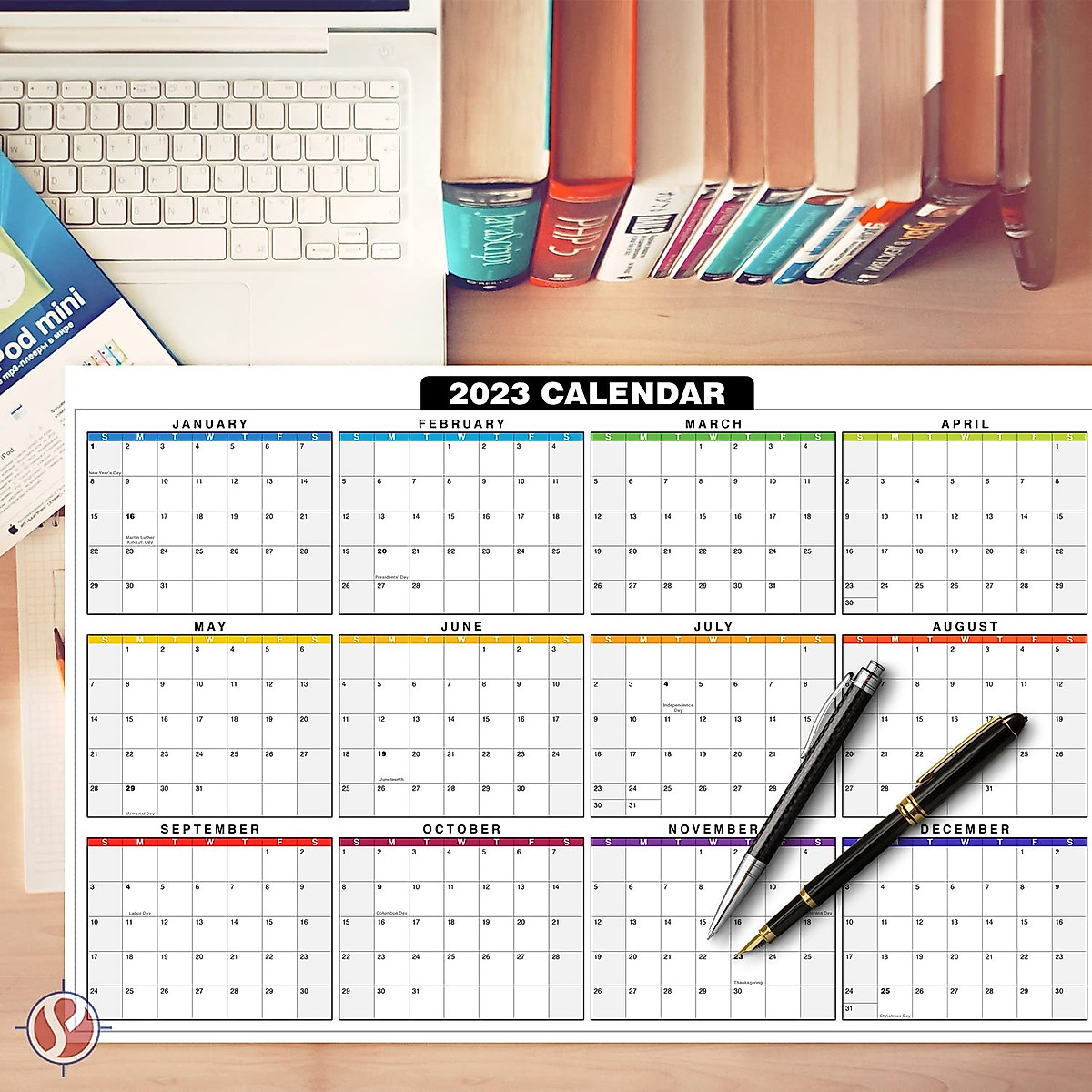 2023 Full Desk Calendar - 11 x 17” Large Size 12 Month Planner - 2 Sided Vertical/Horizontal Reversible - Printed on Thick and Durable 80lb Cardstock (216 GSM) - 2 Per Pack