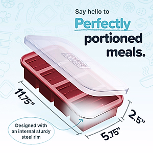 Souper Cubes 1 Cup Silicone Freezer Tray With Lid - Easy Meal Prep Container and Kitchen Storage Solution - Silicone Molds for Soup and Food Storage - Cranberry - 1-Pack