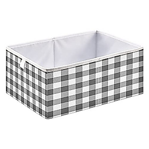 Kigai Collapsible Storage Baskets Plaid Grey and White Cube Storage Bins Baskets for Organizing Fabric Collapsible Storage Organizer for Bedroom Home Decor