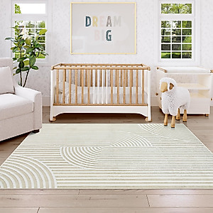 Lahome Rainbow Area Rug for Bedroom, Modern Nursery Playroom Rug Large Area Rugs 5x7 for Bedroom Aesthetic, Living Room Boho Machine Washable Beige Area Rug Non Slip Floor Carpet for Office Dorm