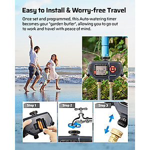 DEWENWILS Sprinkler Timer 4 Zone, Water Timer for Garden Hose with Rain Delay/Manual/AUTO Irrigation, Programmable Outdoor Faucet Hose Timer for Yard, Lawn