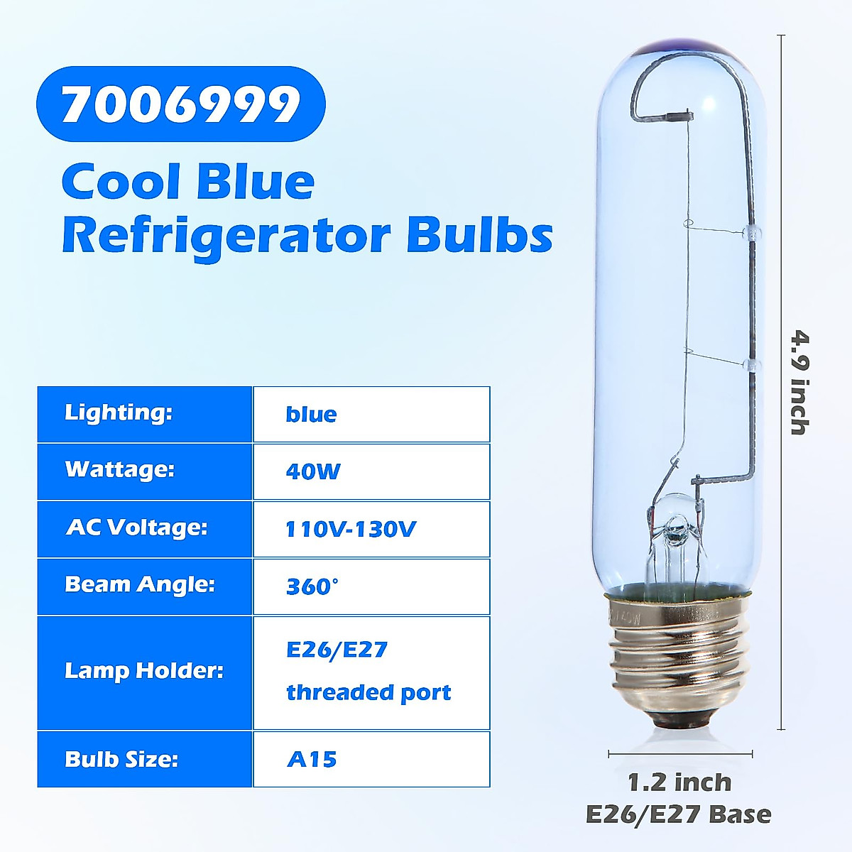 GGTE Blue Refrigerator Light Bulbs E26 Compatible With Sub Zero,7006999 Refrigerator Glass Lamp Replacement 40W 120V (1)