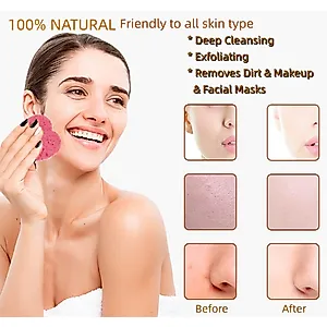 50-Count Compressed Facial Sponges Heart Shape，Reusable Natural Face Sponges Professional Cosmetic Spa Sponges for Face Cleansing, Massage, Pore Exfoliating, Mask, Makeup Removal (Heart, Pink)