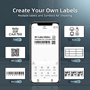 2 Inch Label Printer B1 with Tapes, Bluetooth Thermal Labels Maker Small Business Sticker Printers, Suits for All Purpose Labels Barcode Price Text, Compatible with iOS & Android