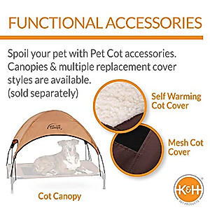 K&H Pet Products Original Bolster Pet Cot Outdoor Elevated Dog Cot Bed w/ Removable Bolsters - Chocolate/Black Mesh, Large 30 X 42 X 7 Inches