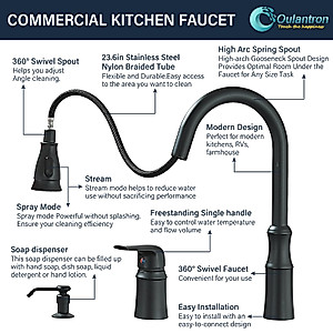Kitchen Sink Faucet,3 Hole Kitchen Faucets with Pull Down Sprayer,Kitchen Faucets with Soap Dispenser Oulantron 2 Hole High Arc Kitchen Faucet Matte Black (Brushed Nickel)