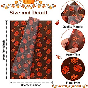 SANNIX 100 Sheet Fall Thanksgiving Tissue Paper, Pumpkin Maple Leaves Plaid Dots Crafts Paper Orange Yellow Autumn Wrapping Paper for Fall Harvest Thanksgiving Gift Wrapping Decorations (10 Design)