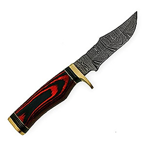 Custom Handmade Damascus Steel Hunting Knife/Skinning Knife SS-17452 (Red & Black Wood) (Red)