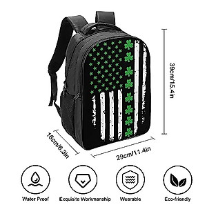 St. Patrick's Day Irish American Flag 16 Inch Backpack Lightweight Back Pack with Handle and 2 Compartments Daypack Funny Prints Design Laptop Bag