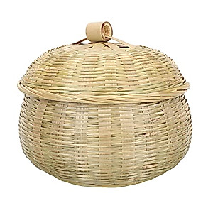 DOITOOL Woven Basket Wicker Storage Basket with Lid Round Waste Basket Seagrass Rattan Baskets Woven Storage Bins Wooden Picnic Basket Laundry Hamper Container Bamboo- Woven Basket