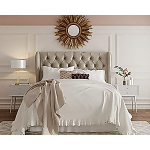Lillian August Modern Wingback Upholstered Headboard with Diamond-Tufting, Soft Fabric Bedroom Accent Furniture, Eastern King, Beige