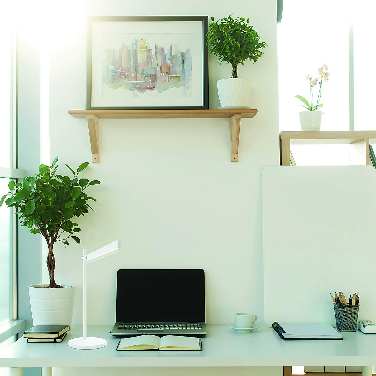 Newhouse Lighting NHDK-AD-WH Adonis Minimalist Modern LED Desk Lamp with Fast Wireless Charger for iPhone, Samsung & Qi-Enabled Phones, 3 Brightness Levels & 3 Color Modes, White