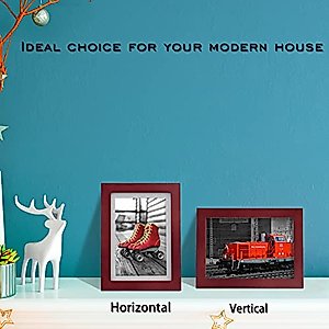Egofine 5x7 Picture Frames 4 Pack Covered by Plexiglass for Picture 4x6 with Mat or 5x7 whitout Mat Made of Solid Wood for Table Top Display and Wall Mounting Photo Frame, Cherry Red