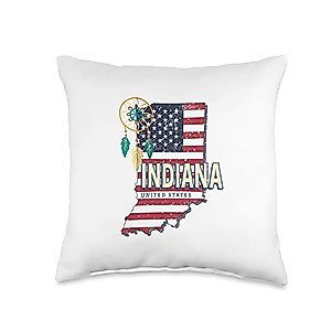 Indiana State United States Retro Map Vintage USA Souvenir Throw Pillow, 16x16, Multicolor