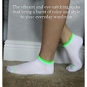 AzovSea White Thin Cotton Socks Ankle Women's Socks with Neon Stripes - Athletic Running socks Golf Gym socks 4-10 US size