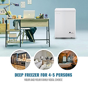 DEMULLER Chest Freezer Small Deep Freeezer with 2 Removable Baskets, Compact Freezer with Digital Control Panel accurate to 1 ℉, Mini Freezer for Homes Garages Basements White