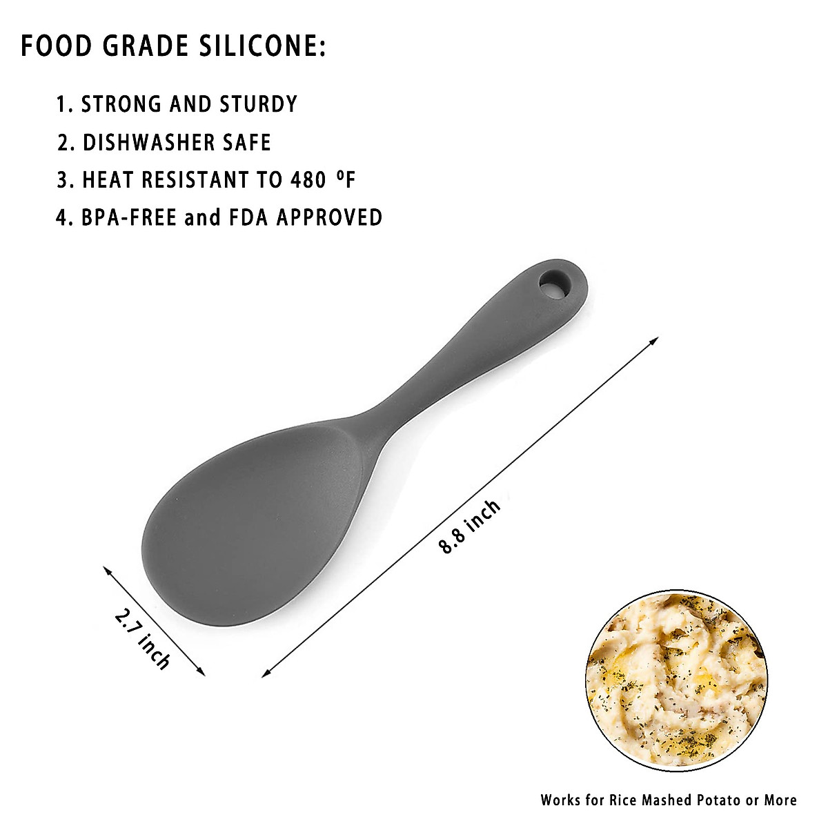 Rice Paddle, Silicone Rice Spoon Non Stick Rice Scooper Heat Resistant Kitchen Gadge Rice Spoon Paddle Cooking Utensil Rice Spatula Rice Cooker Spoon for Rice, Salads, Mashed Potato (Set of 2)