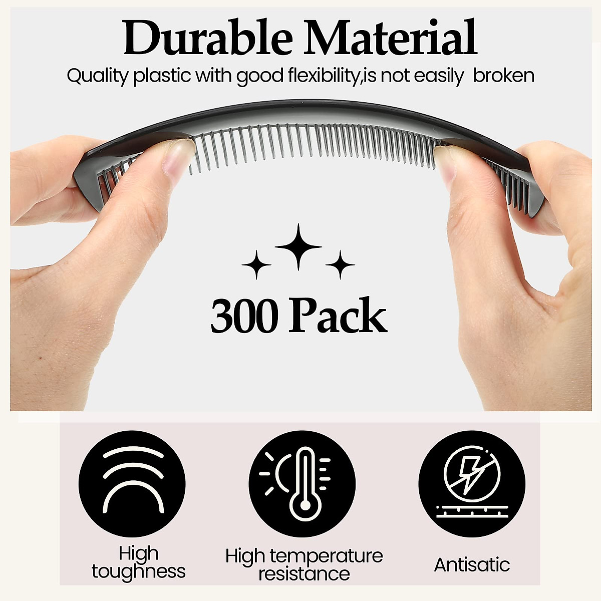300 Pieces Hair Combs Bulk Styling Comb Set for Women Men Reusable Pocket Small Plastic Comb Fine Dressing Comb for Travel, Hotel, Homeless, Nursing Home, Charity, 5 Inch (Black)