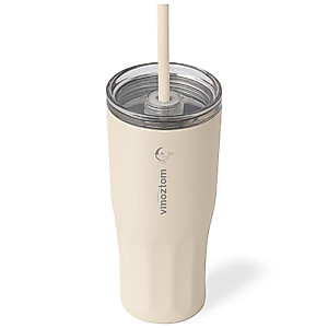 VIMOZTOM Insulated Tumbler with Lid and Straw, 20 oz Double Wall 18/8 Stainless Steel Travel Coffee Mug, To Go Iced Coffee Cup, Spill Proof, Dishwasher Safe (Beige)
