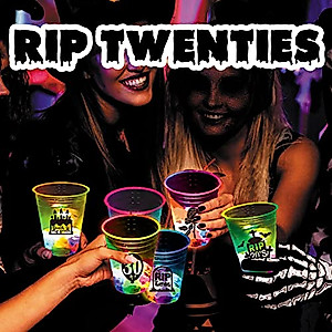 mishunyus 24 Pcs Glow 30th Birthday Decorations,Death to My 20s Party Cups,RIP to My 20s Birthday Decorations for Funny 30th Birthday Party Supplies，RIP Twenties Birthday Cups(16 oz)
