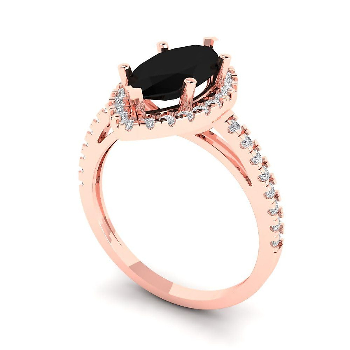 2.38 ct Marquise Cut Solitaire accent Halo Natural Black Onyx Engagement Promise Anniversary Bridal Ring 14k Rose Gold 4.25